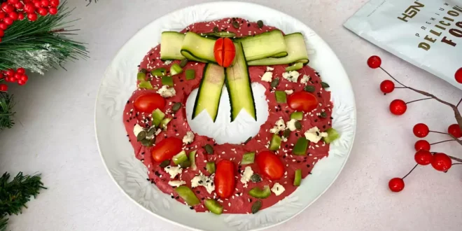 Beet Hummus Wreath: A Healthy Holiday Appetizer